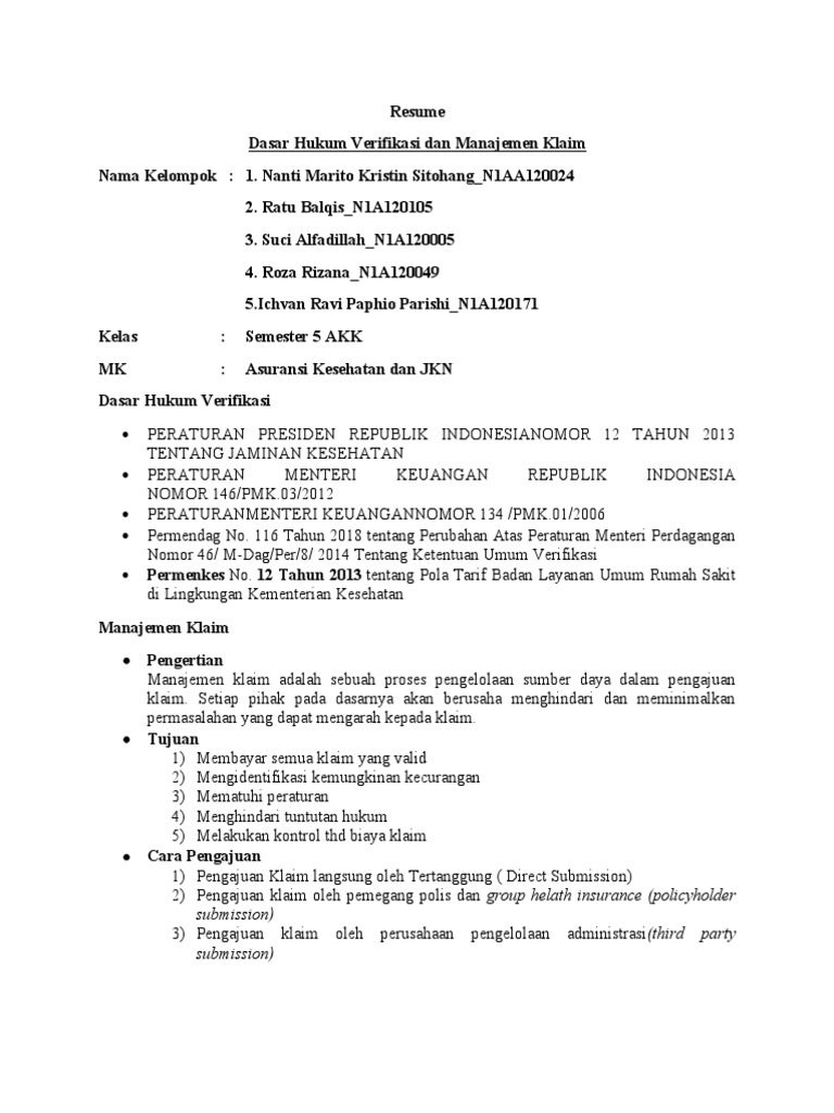 Kel 3 - Resume Asuransi Kesehatan Dan JKN | PDF