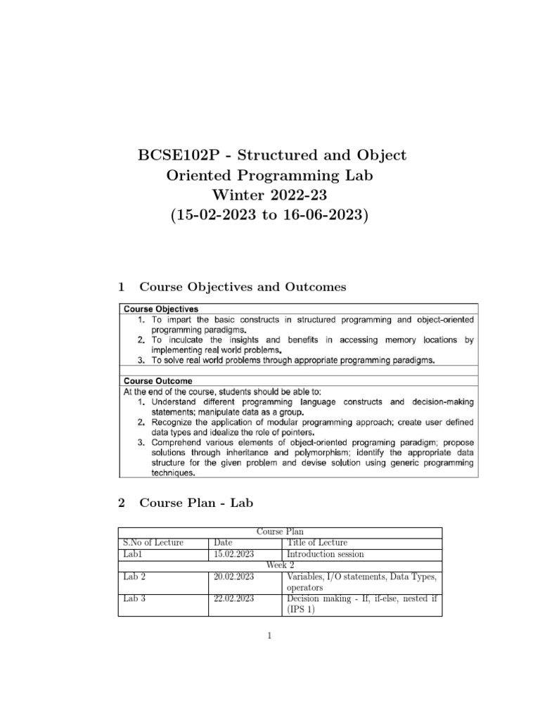 courseplan-BCSE102P-LAB | PDF