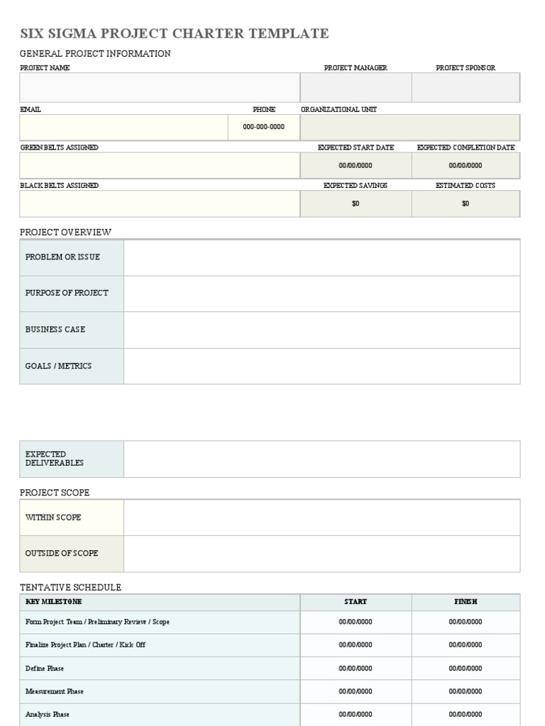 Six Sigma Project Charter Template | PDF | Performance Indicator ...
