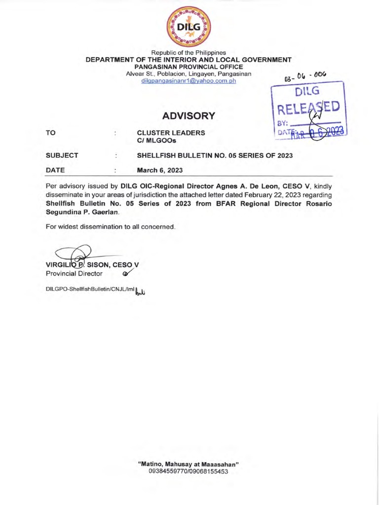 Shellfish Bulletin No. 05 Series of 2023 | PDF