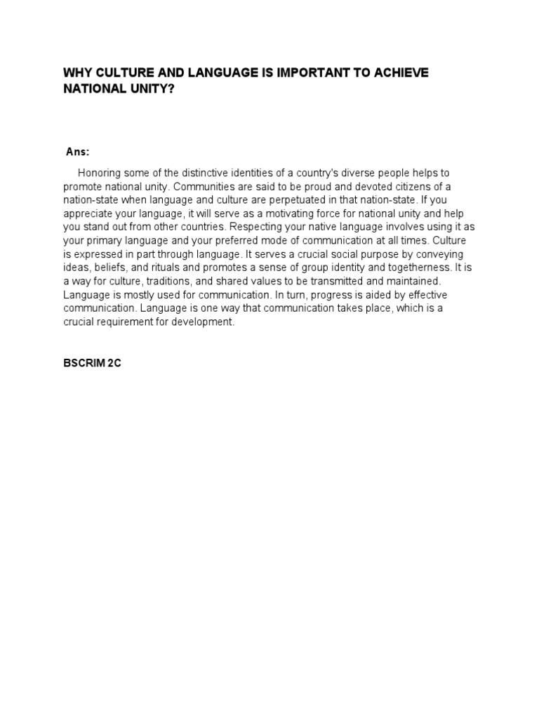 Why Culture and Language Is Important To Achieve National Unity | PDF