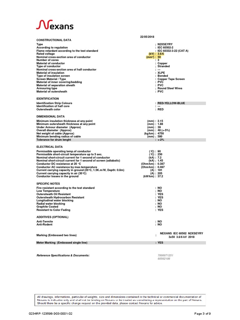 Cu-XLPE-SWA - PVC 3X50 mm2 | PDF | Electrical Conductor | Insulator (Electricity)