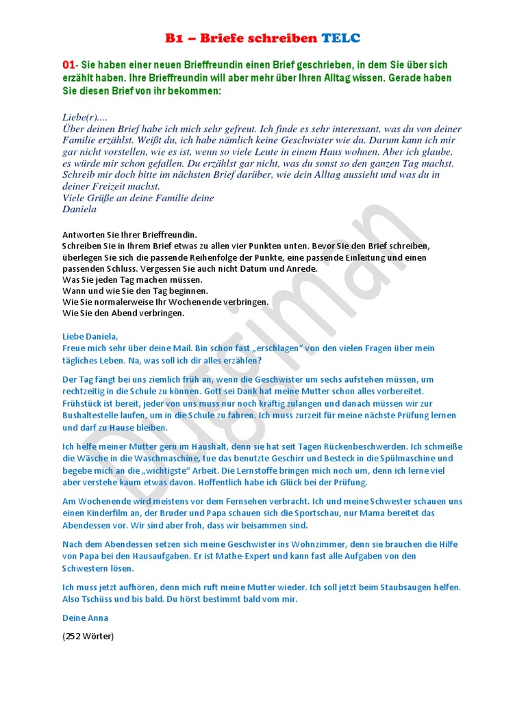 B1-TELC - Schreiben 16 + Lösungen | PDF