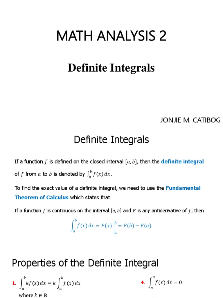 Evaluating Definite Integrals: Fundamental Concepts and Examples | PDF ...