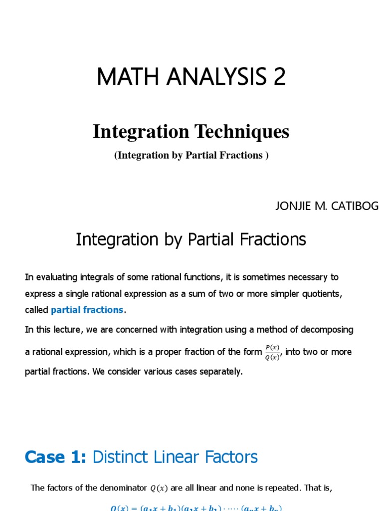 Integration by Partial Fractions Guide | PDF | Equations | Abstract Algebra