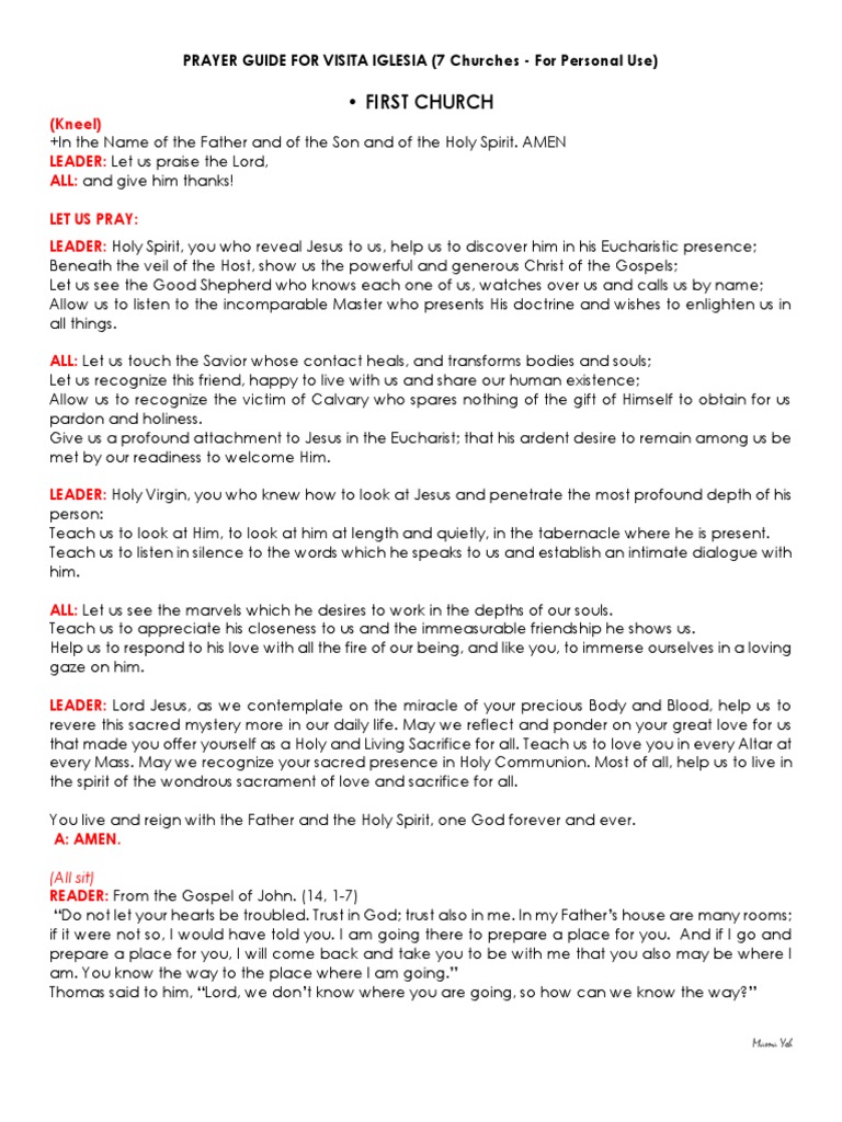 First Church: PRAYER GUIDE FOR VISITA IGLESIA (7 Churches - For ...