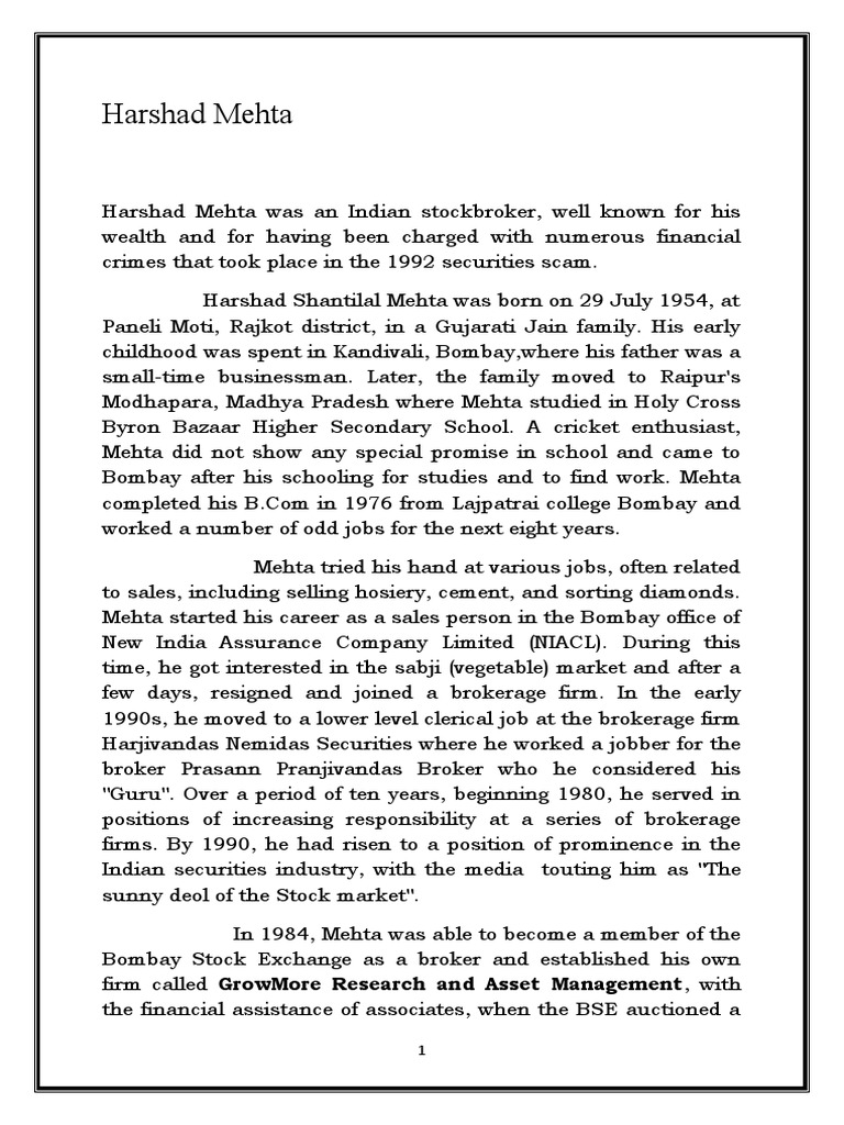 Harshad Mehta | PDF | Stocks | Stock Market