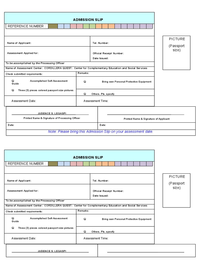 Admission Slip | PDF