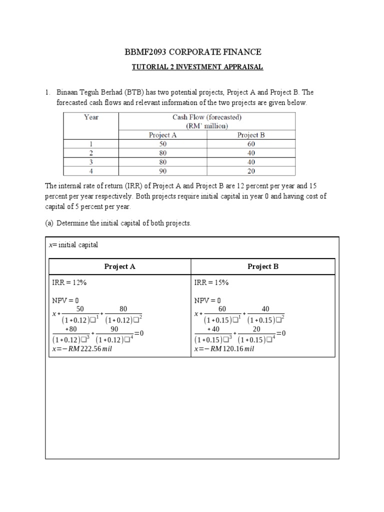 CF Tutorial 2 | PDF | Capital Budgeting | Internal Rate Of Return
