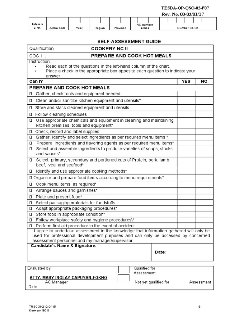 Cookery Self Assessment Guide | PDF | Cooking | Desserts