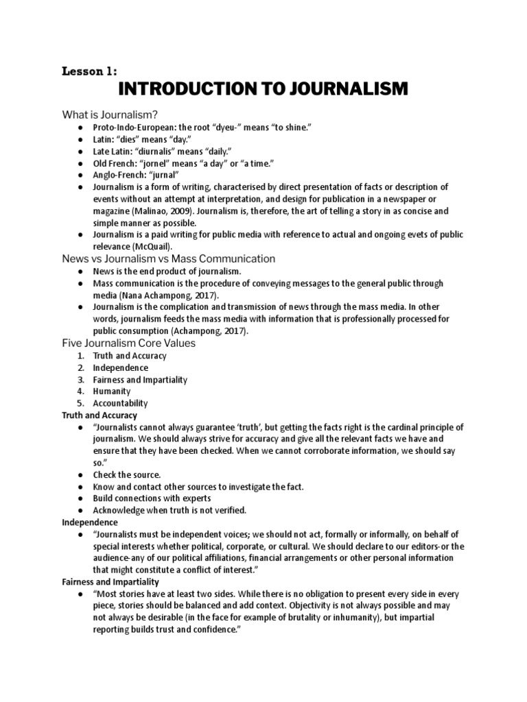 Introduction to Journalism Principles | PDF | Journalism | First ...