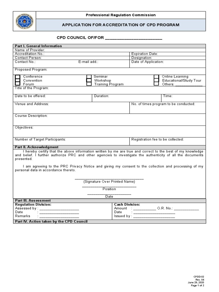 CPDD-02 Application For CPD Program | Download Free PDF | Identity Document