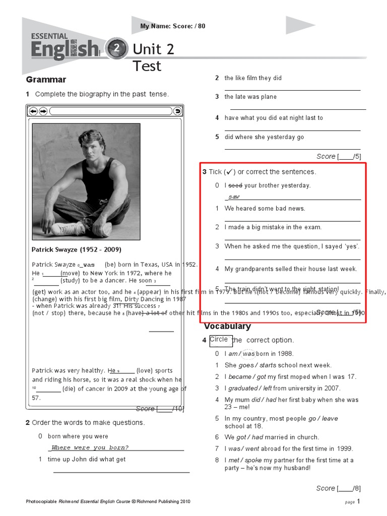 Unit 2 Test 2 Grammar | PDF