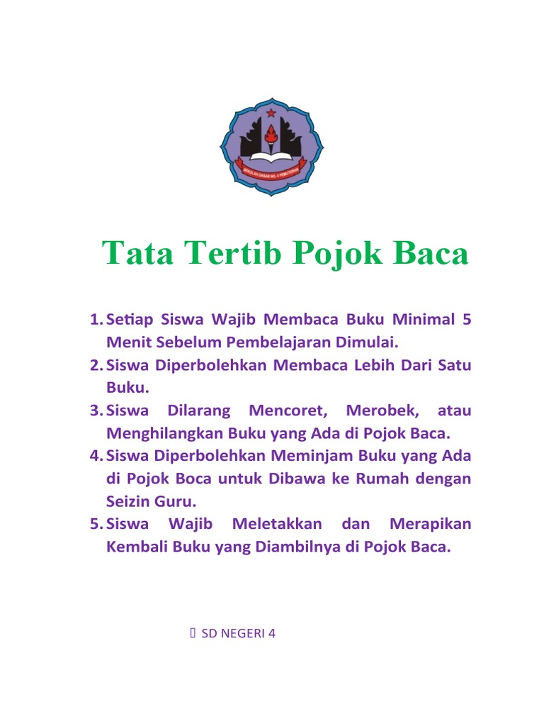 Tata Tertib Pojok Baca | PDF