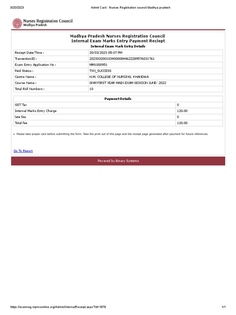 Madhya Pradesh Nurses Registration Council Internal Exam Marks Entry ...