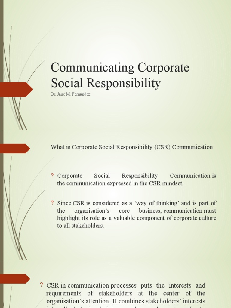 Communicating Corporate Social Responsibility: Dr. Jane M. Fernandez ...