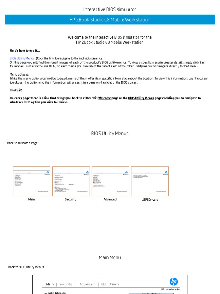 HP Zbook Studio G8 BIOS Menus Listing | PDF | Bios | Booting