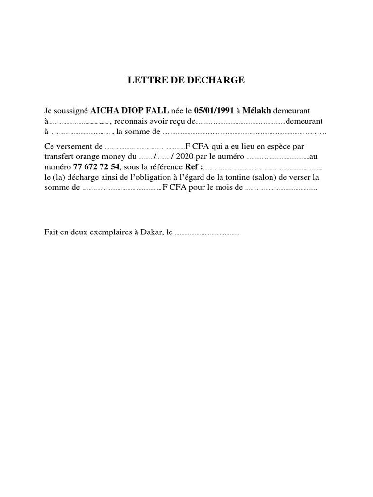 Lettre de Decharge | PDF