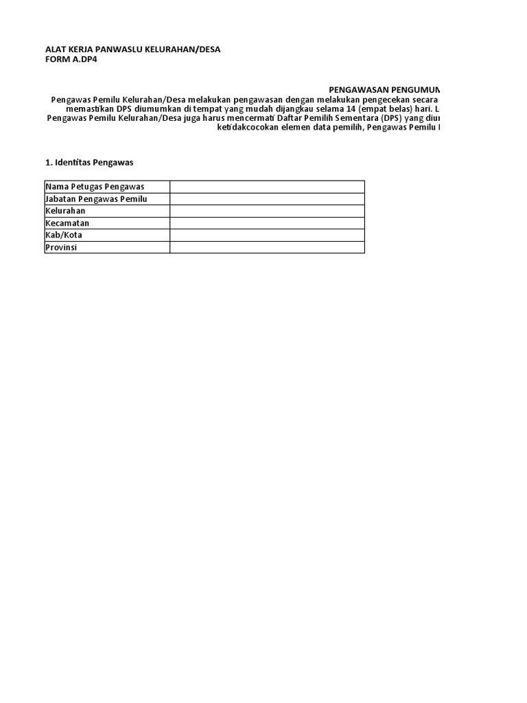 A.dp-4 - Pengawasan Pengumuman Dan Pencermatan DPS - PKD | PDF A.dp-4 - Pengawasan Pengumuman Dan Pencermatan DPS - PKD | PDF