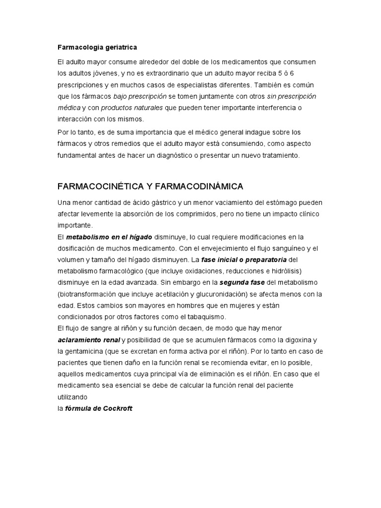 Farmacologia Geriatrica | PDF | Medicamentos con receta | Farmacocinética