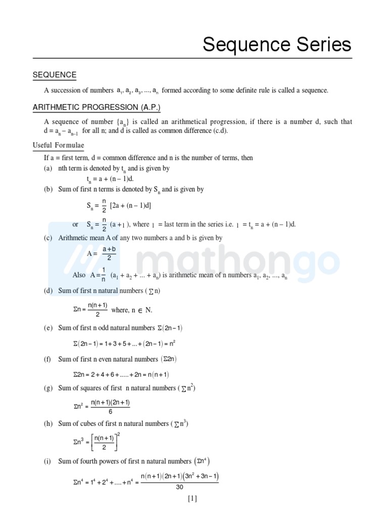 Sequence Series - Formula Sheet - MathonGo | PDF