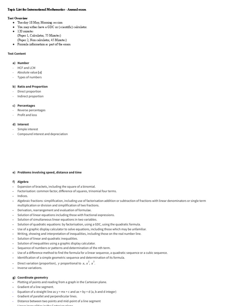 Year 10 International Maths Revision List | PDF | Line (Geometry) | Function (Mathematics)