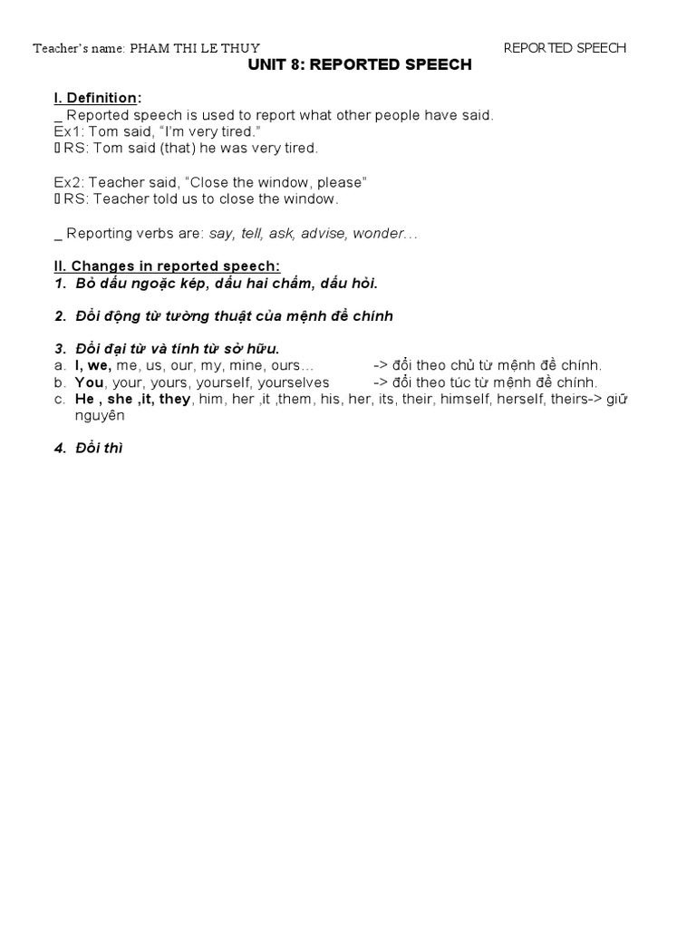 Unit 8 Reported - Speech | PDF