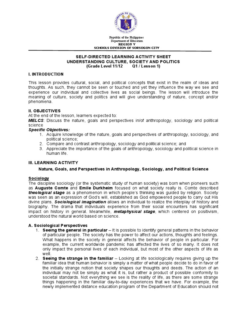 UCSP Q1.Week1 ACTIVITY | PDF | Sociology | Thought