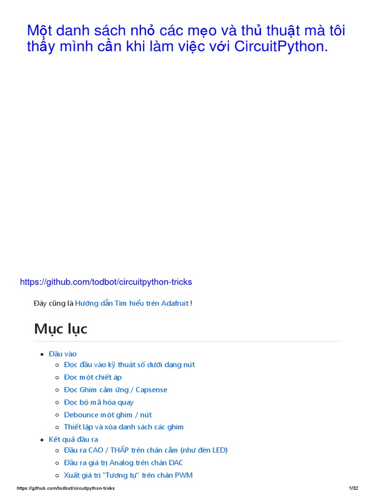 Một số thủ thuật CircuitPython, chủ yếu là nhắc nhở bản thân | PDF