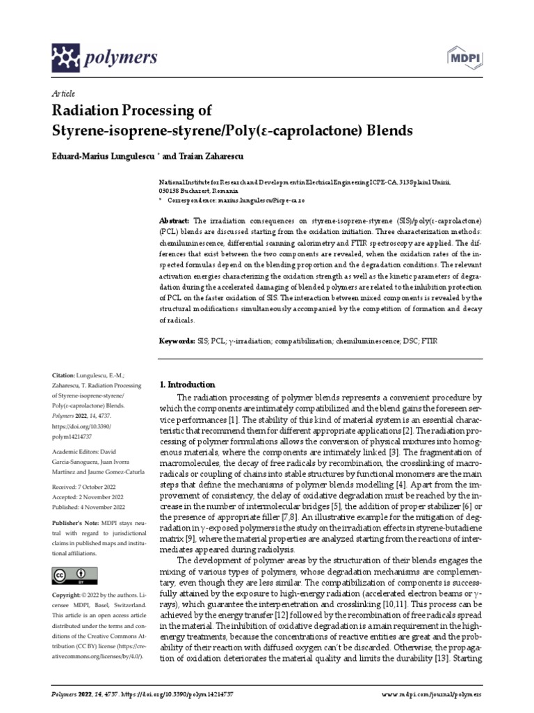 Radiation Processing of Styrene-isoprene-styrene/Poly (Epsilon-Caprolactone) Blends | PDF ...