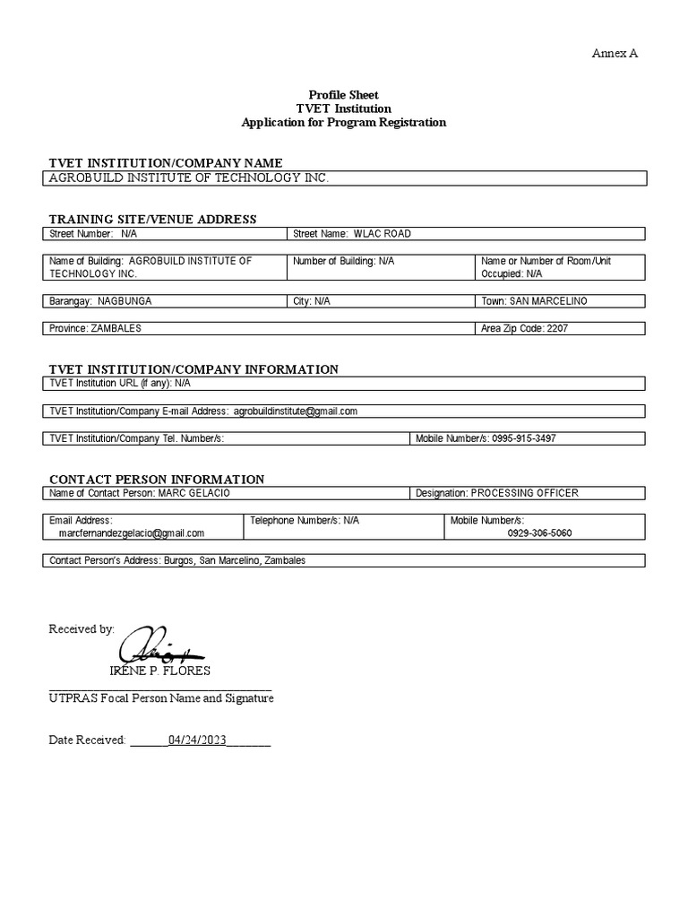 TESDA Profile Sheet | PDF