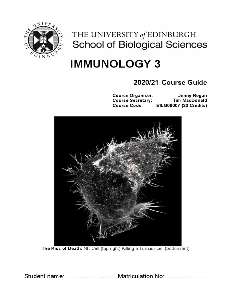 Immunology 3 Final Course Guide 20-21 0 | PDF