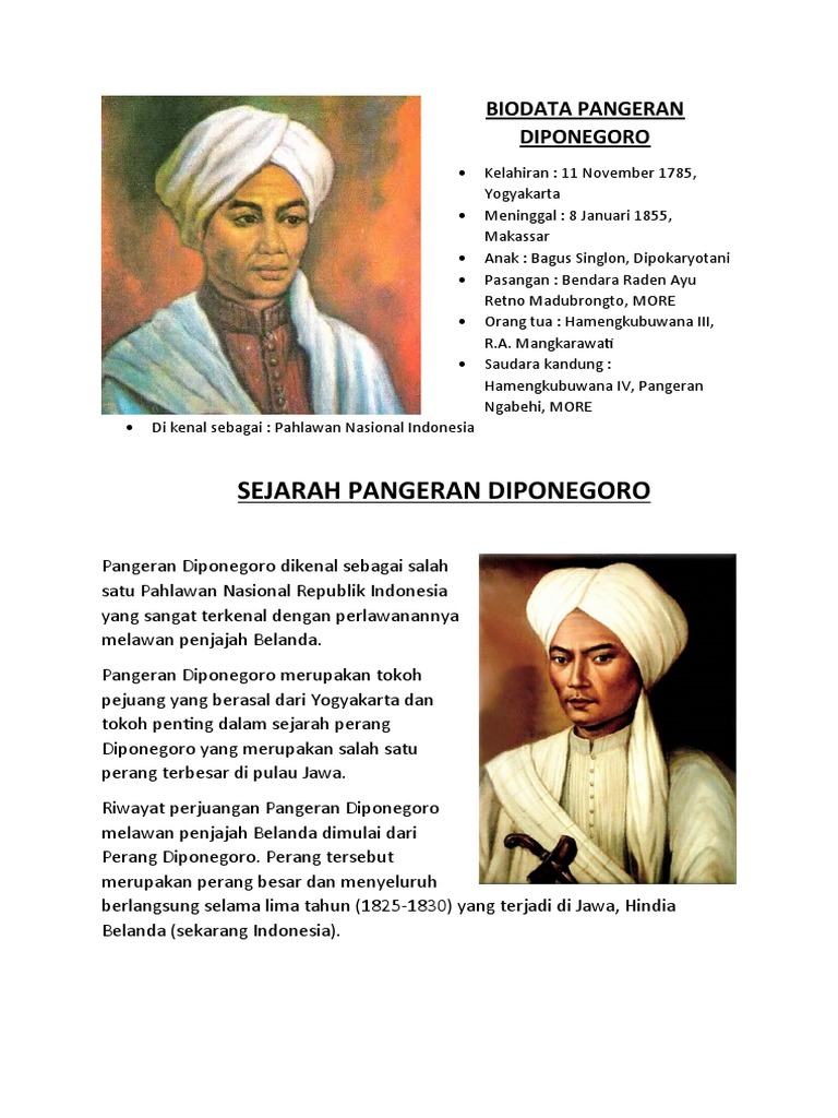 Biodata Pangeran Diponegoro | PDF