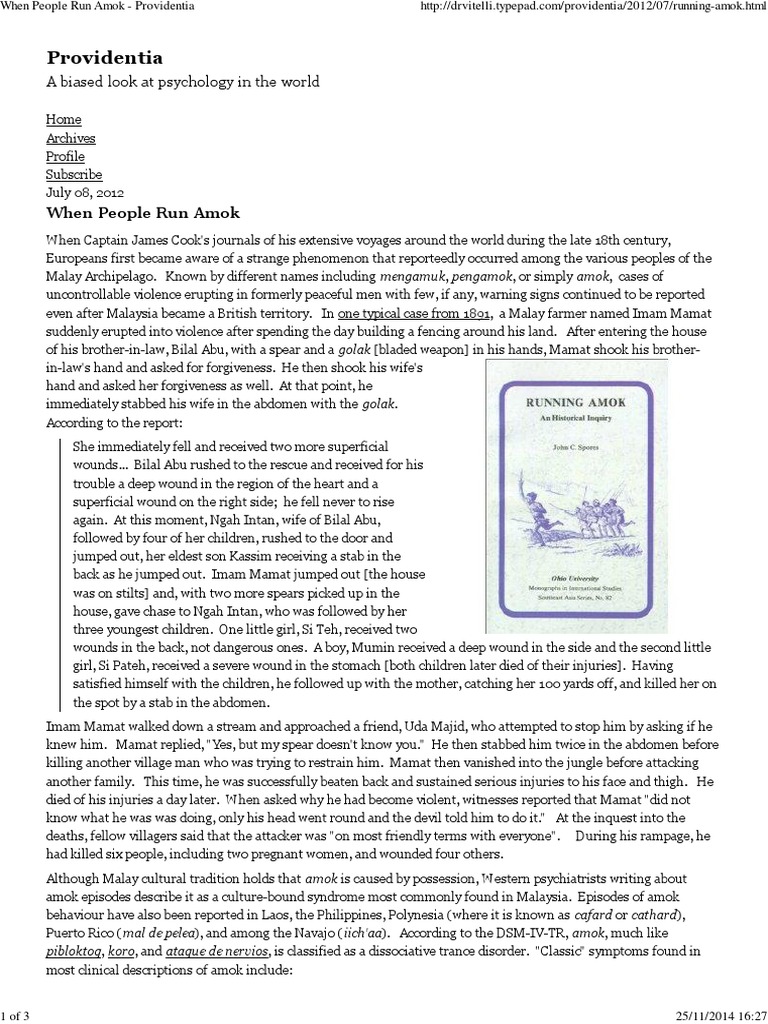 1876 Amok - Indonesia Malaysia | PDF | Mental Health | Causes Of Death