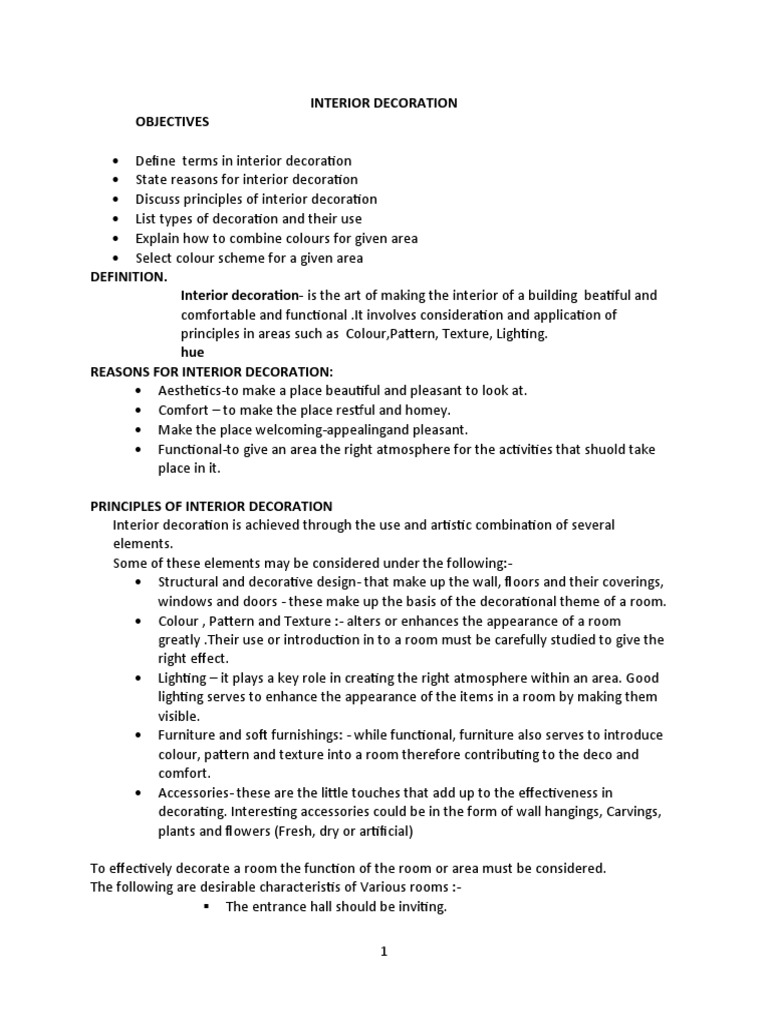 INTERIOR DECORATION Notes | PDF | Color | Light