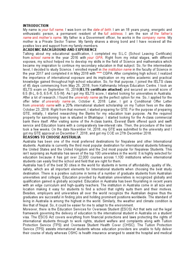 SOP Sample 123 | PDF