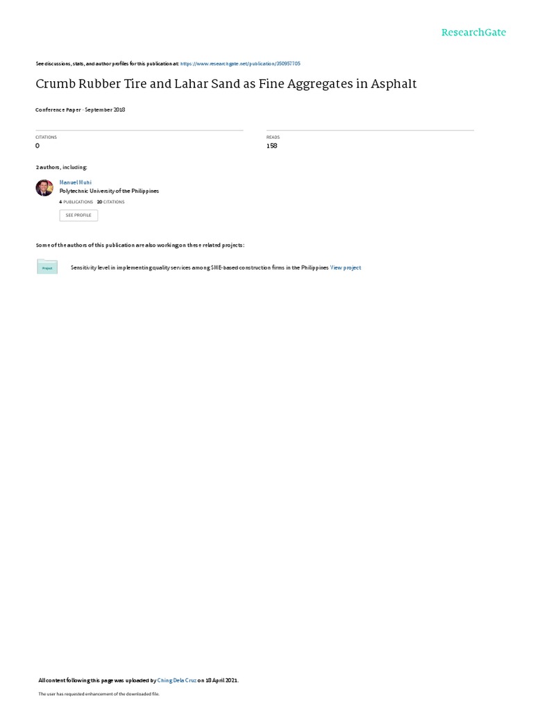 Crumb Rubber Tire and Lahar Sand As Fine Aggregates in Asphalt | PDF ...