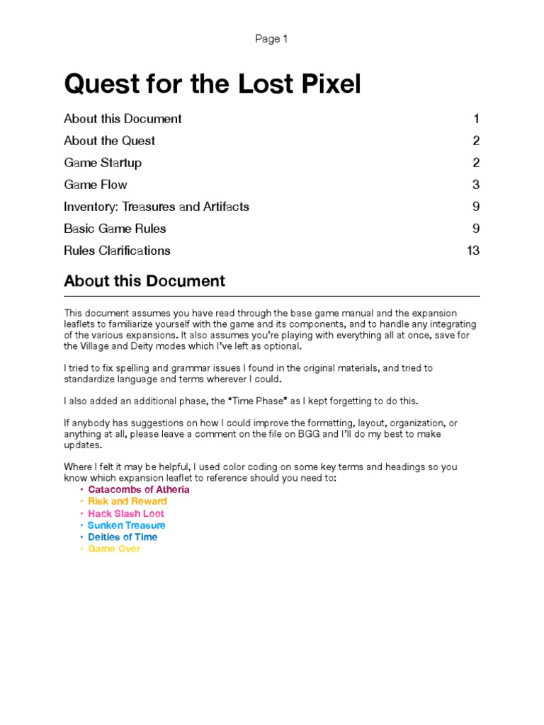 Quest For The Lost Pixel - Combined Rules | PDF