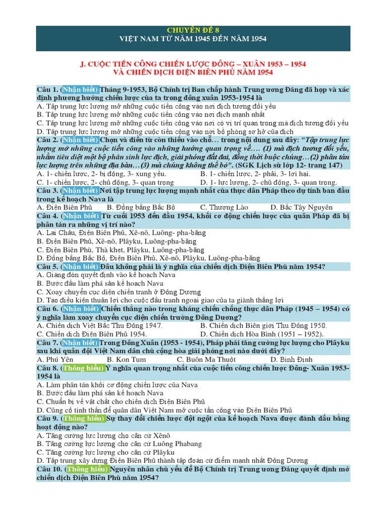 LS12 - BÀI 20 - CHIẾN DỊCH ĐIỆN BIÊN PHỦ | PDF