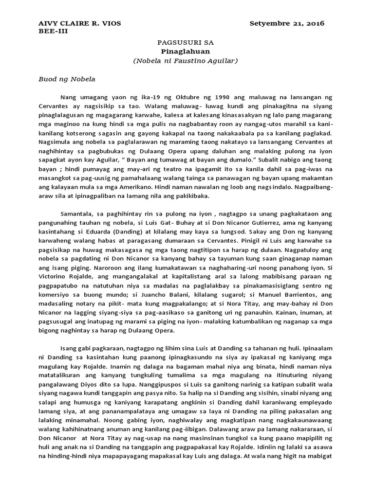 (Nobela Ni Faustino Aguilar) Buod NG Nobela: Aivy Claire R. Vios Setyembre 21, 2016 Bee-Iii | PDF