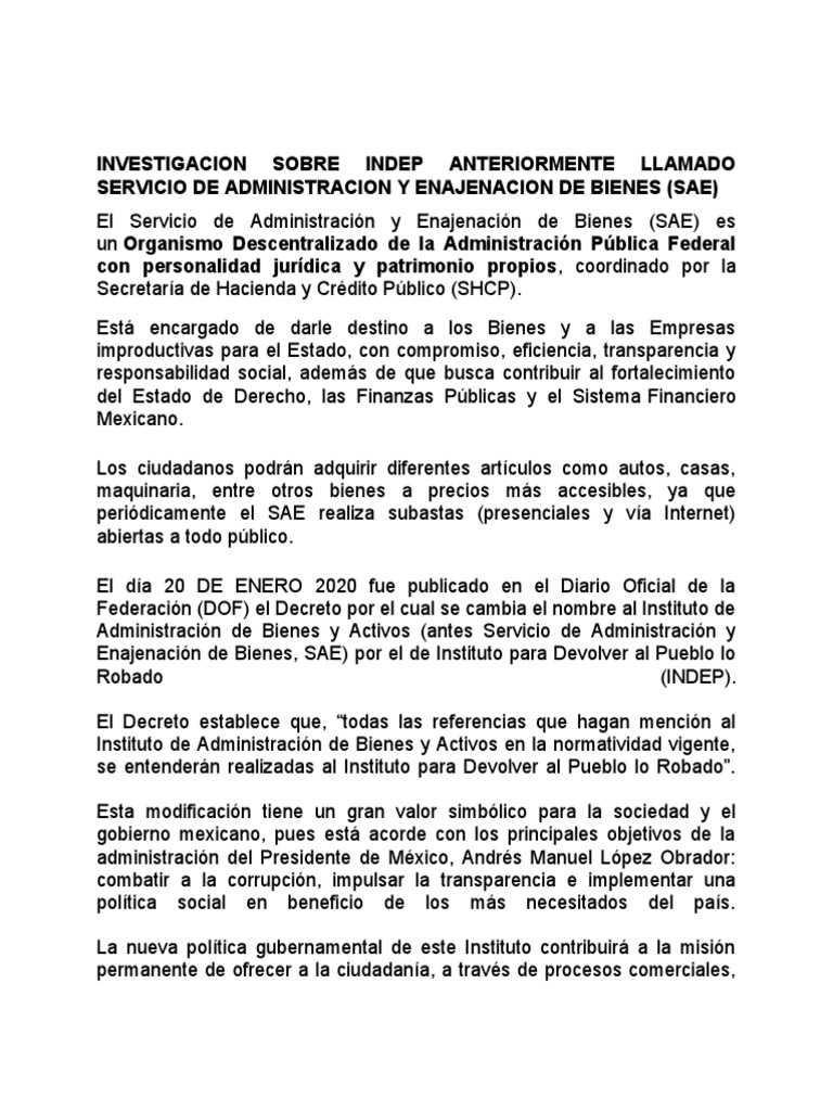 Investigacion Sobre Indep Anteriormente Llamado Servicio de ...