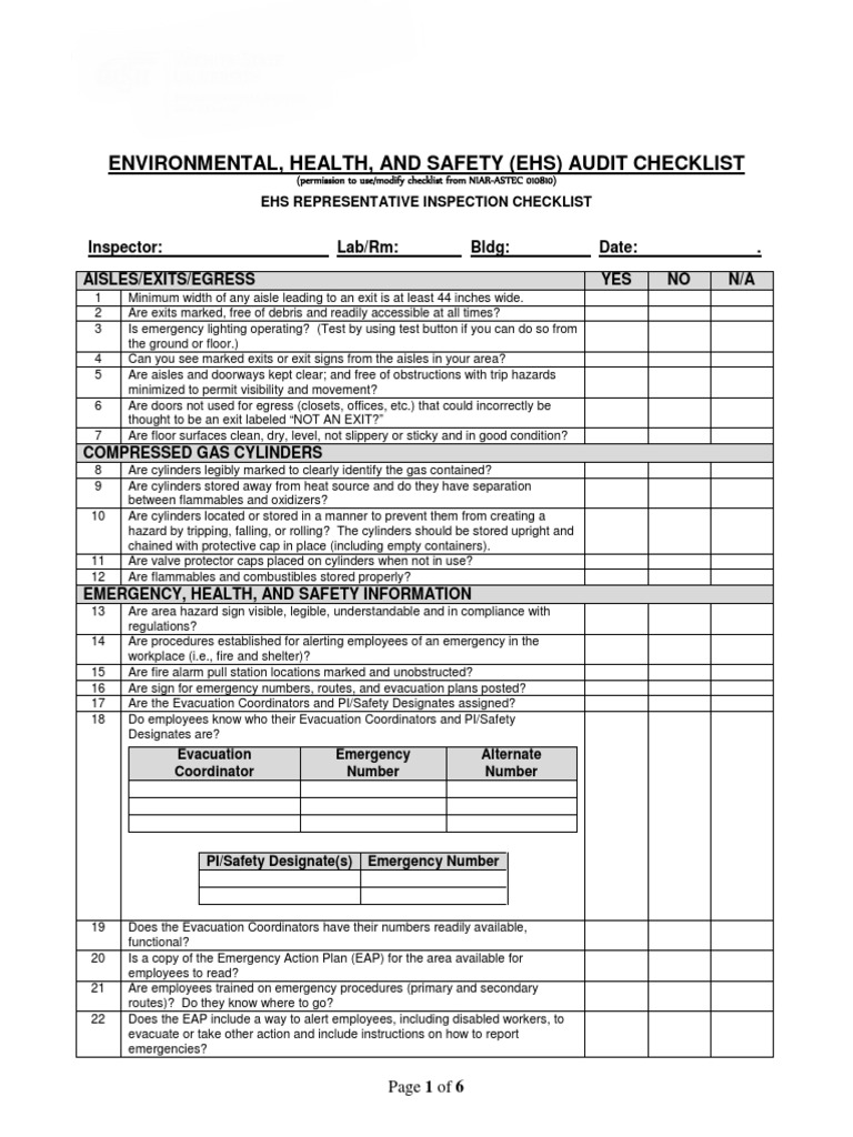 EHS Audit Checklist | PDF