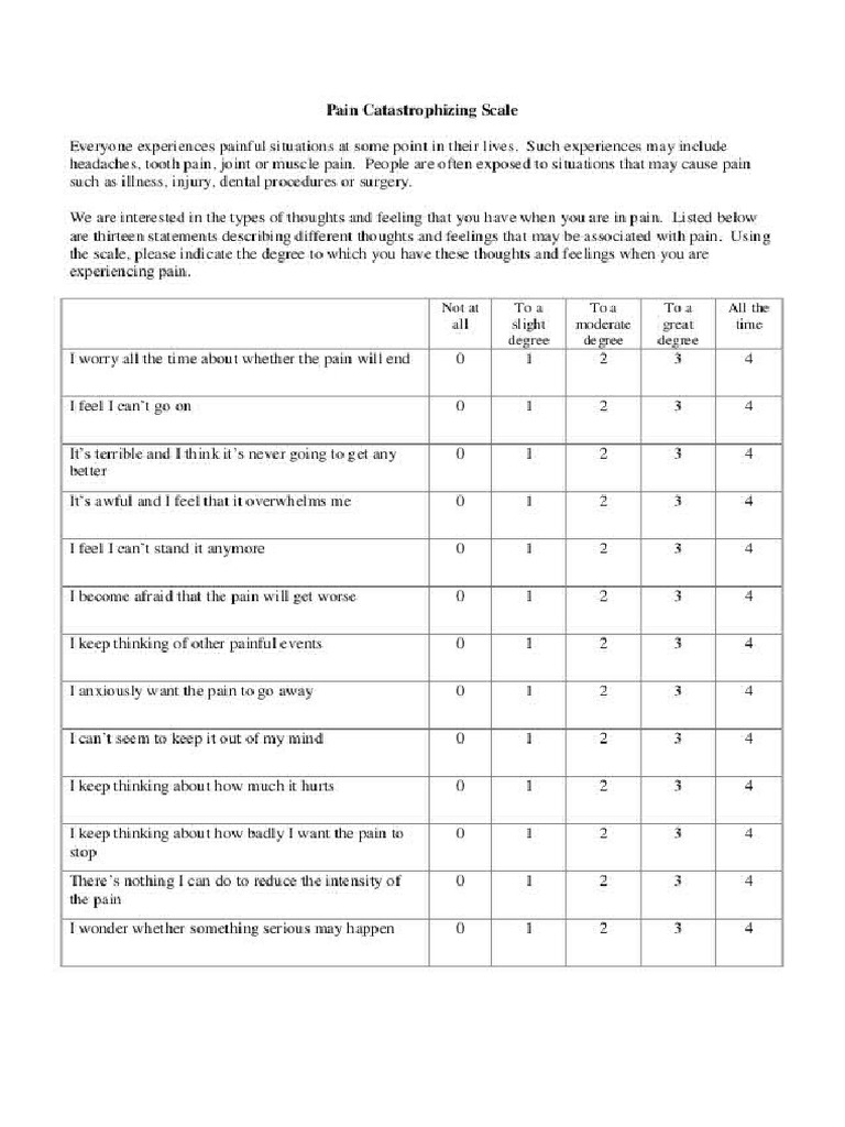 Basic Catastrophysing Scale | PDF