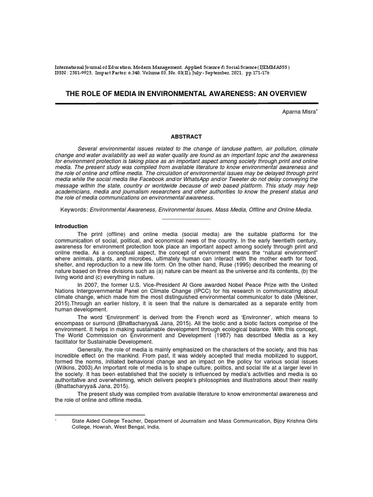 The Role of Media in Environmental Awareness: An Overview | PDF