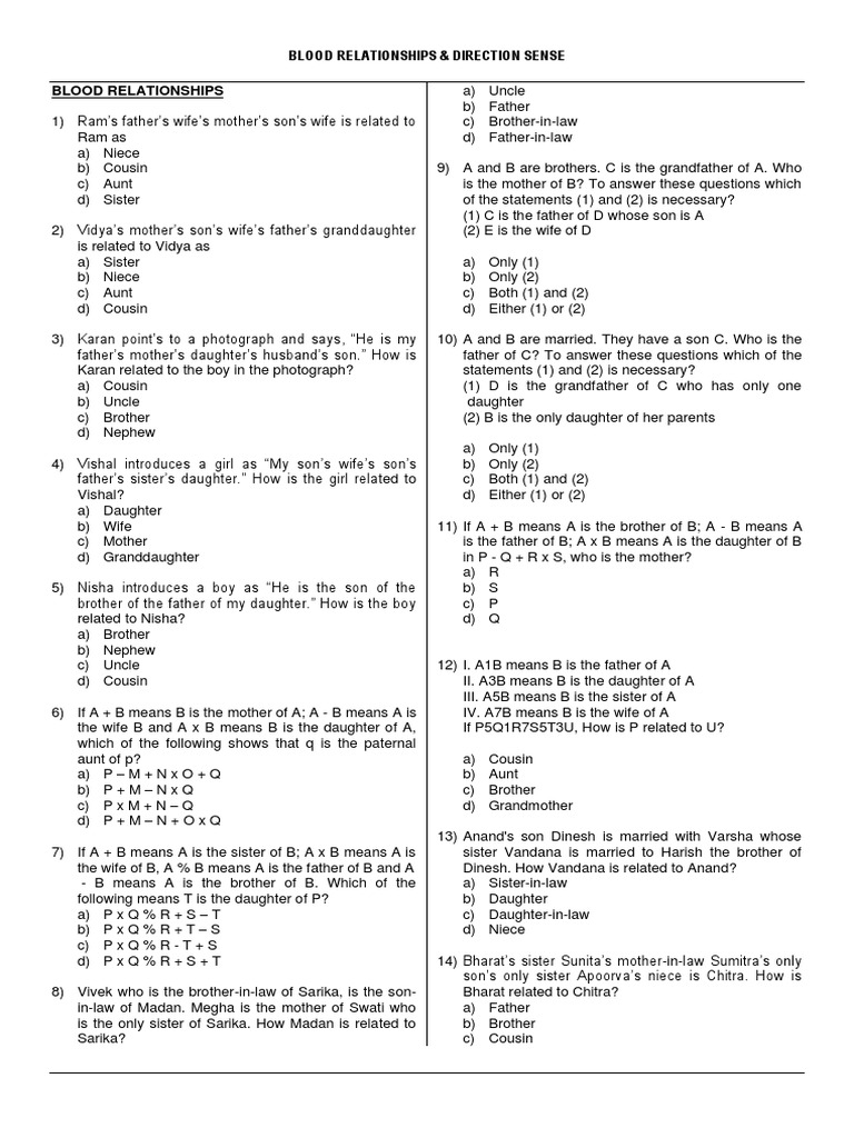 Blood Relationships & Direction Sense | PDF | Human Reproduction ...