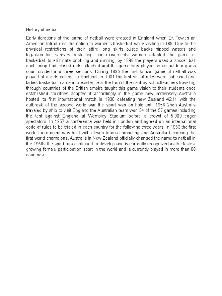 Origins and History of Netball | PDF