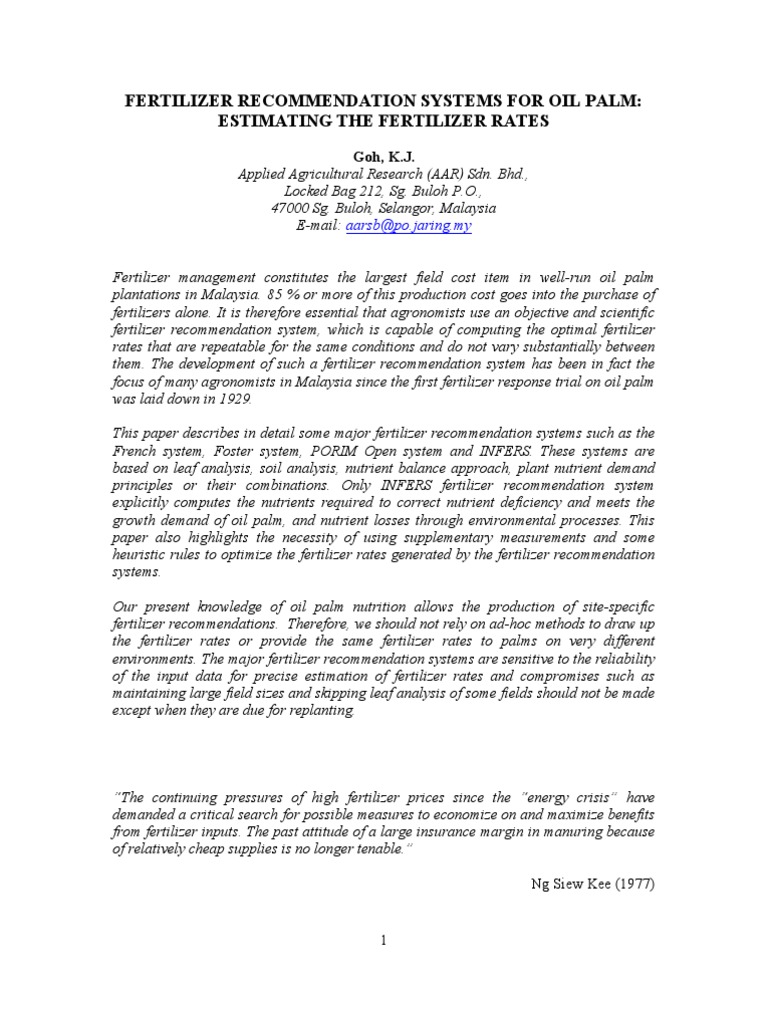 Fertilizer Recommendation Systems For Oil Palm - Estimating The ...