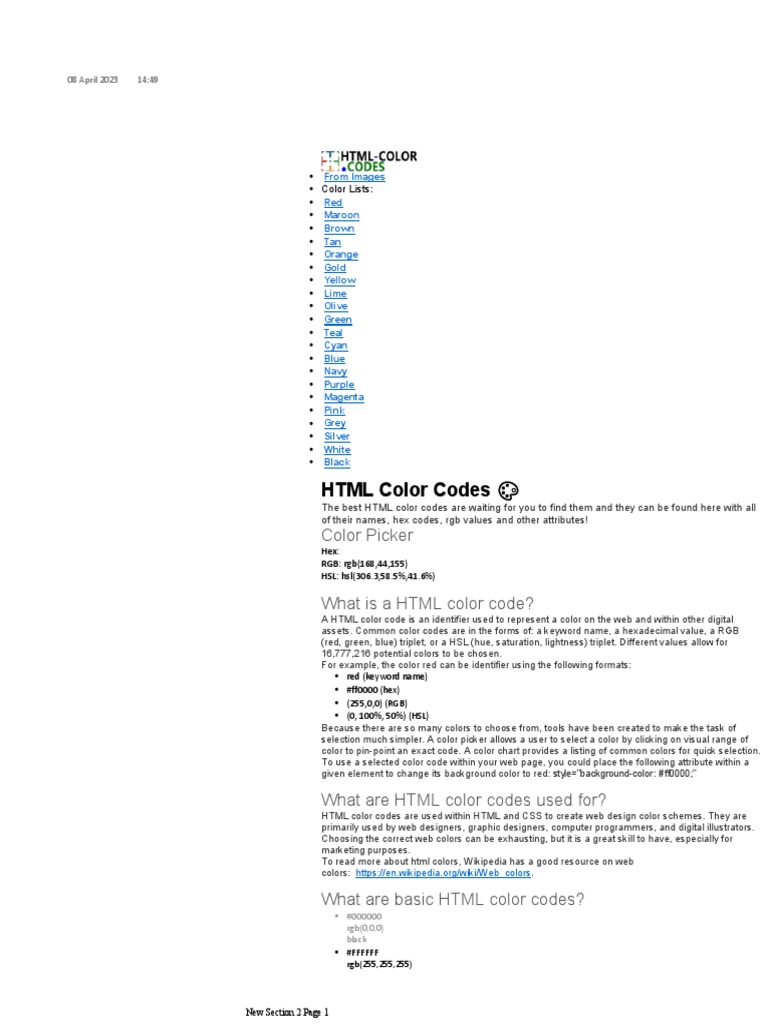 HTML Color Codes | PDF | Rgb Color Model | Visual System
