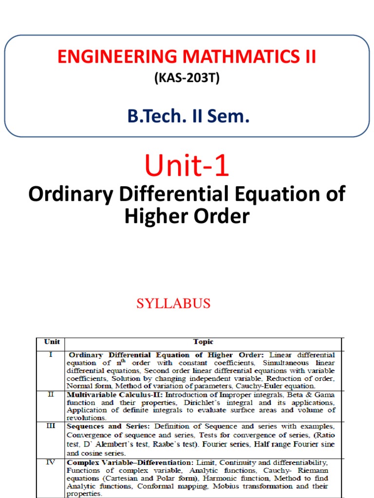 Engineering Mathmatics Ii: B.Tech. II Sem | PDF | Equations | Differential Equations