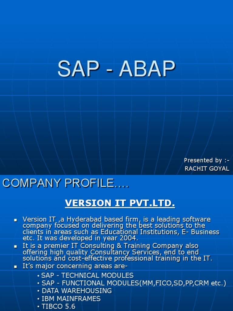 Sap - Abap: Presented By:-Rachit Goyal | PDF | Databases | Sap Se